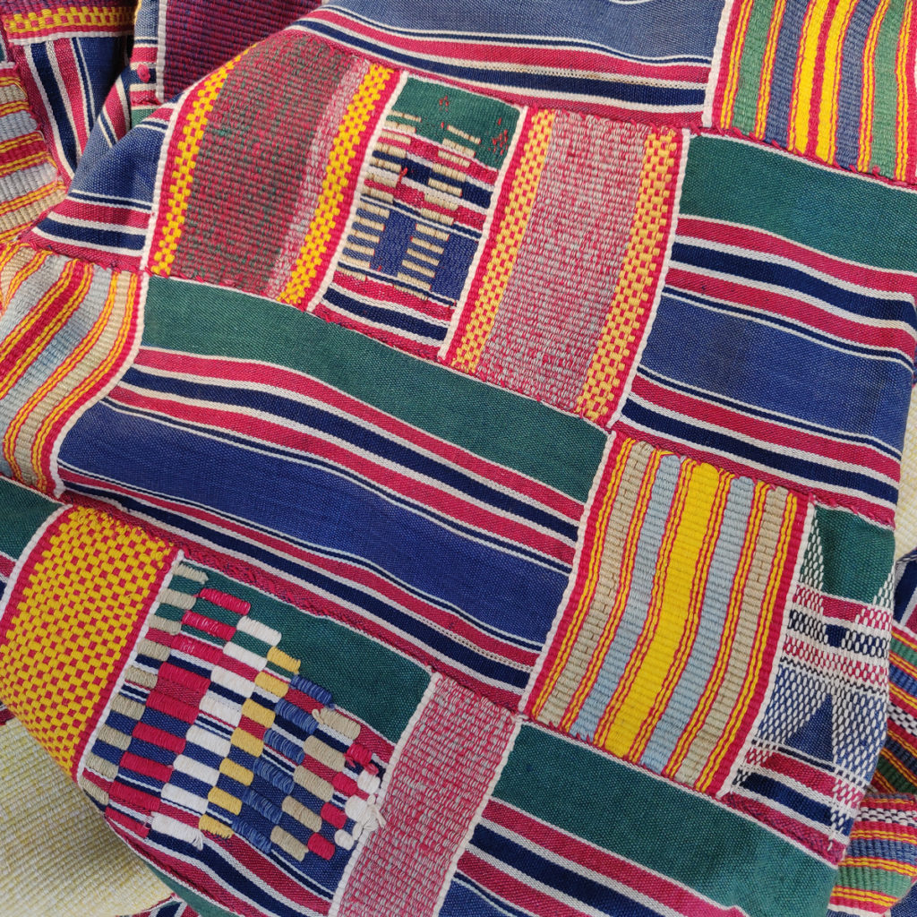 Pink, Cream, Orange Weft Blocks - Adire African Textiles