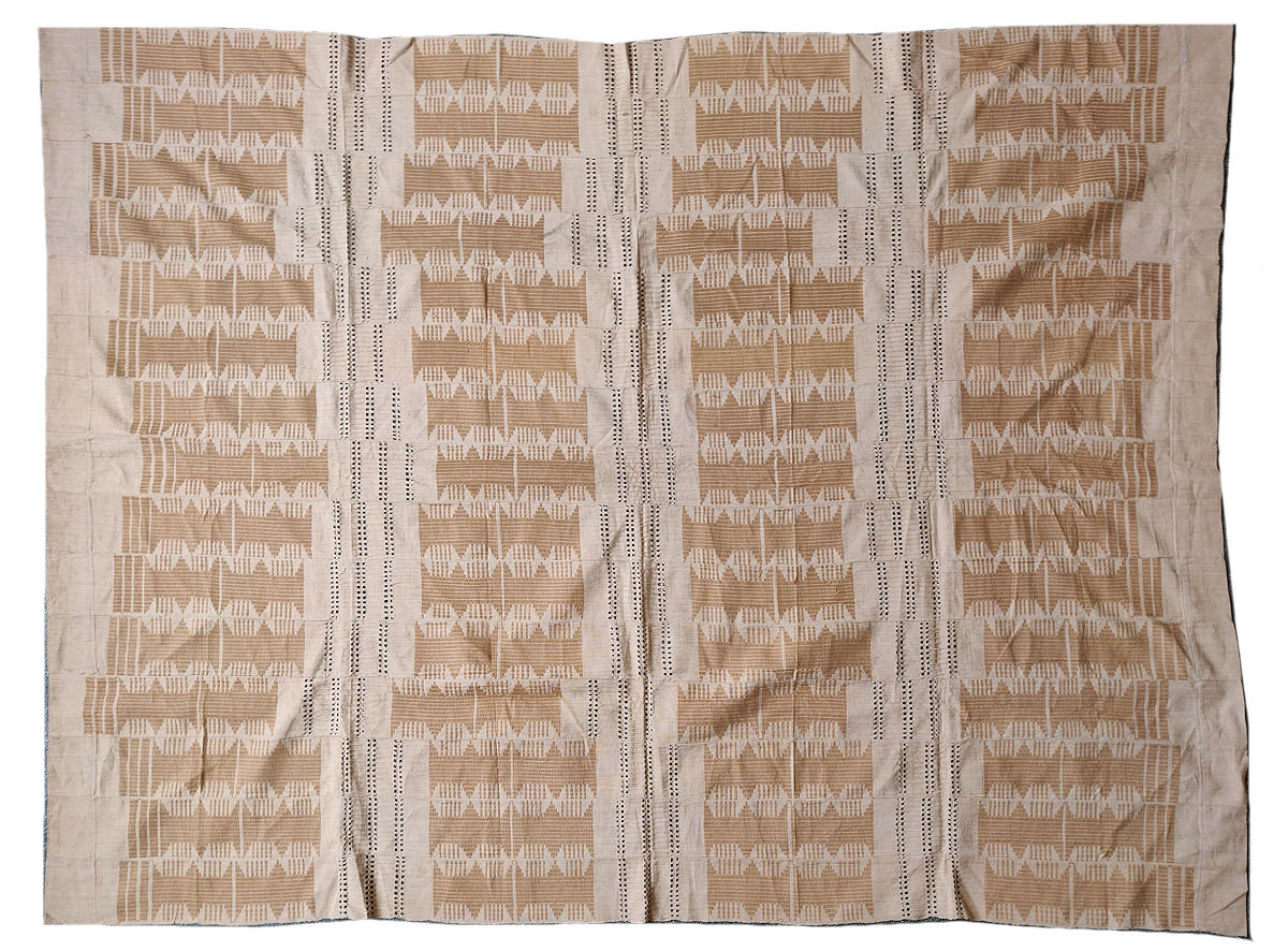 Beige on Off White Yoruba - Adire African Textiles